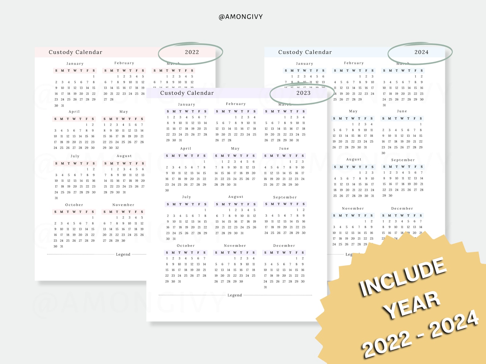 Custody Calendar for Tracking Timeline Events, Visitations, Phone Calls ...