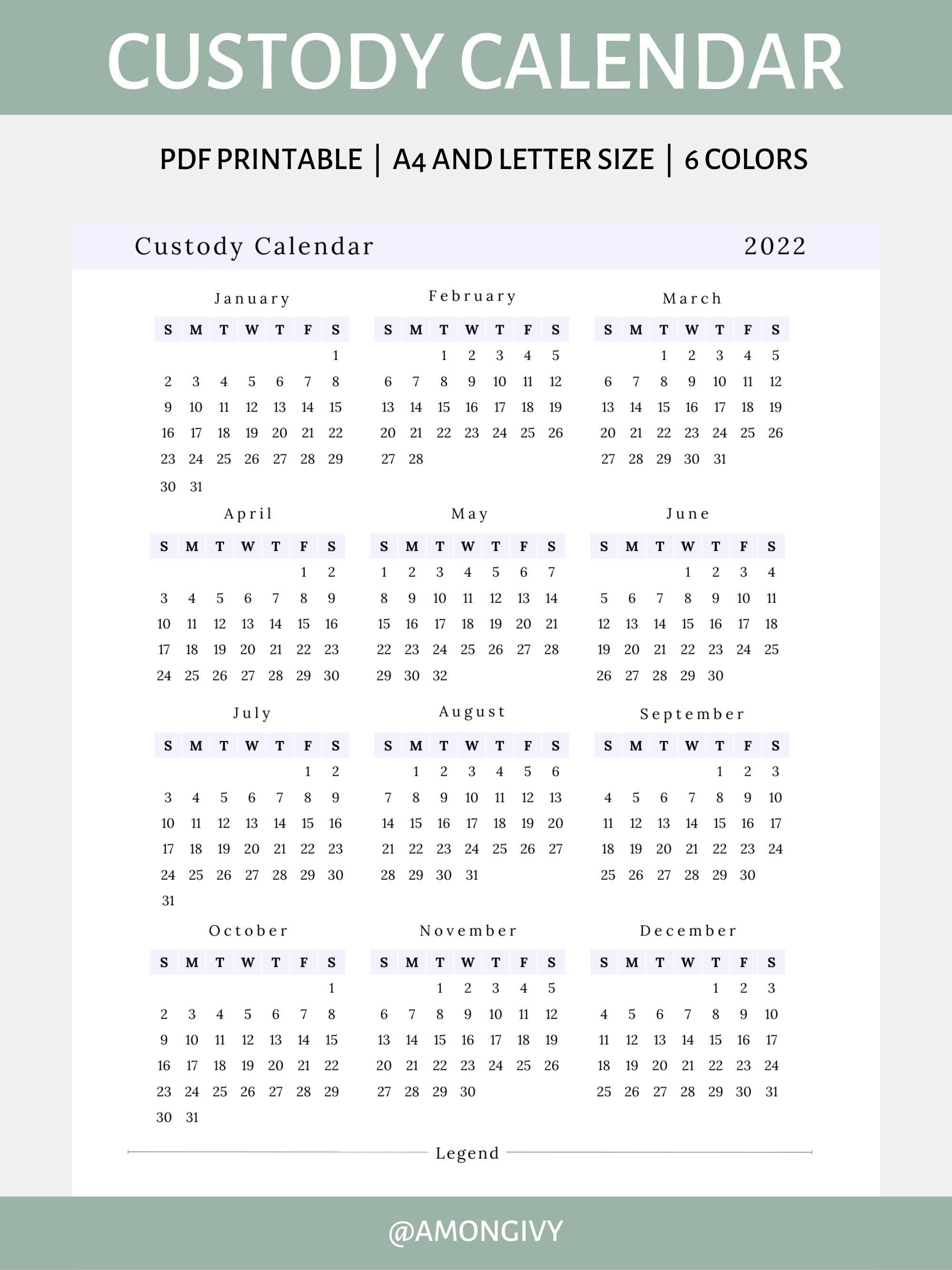 Custody Calendar for Tracking Timeline Events, Visitations, Phone Calls ...