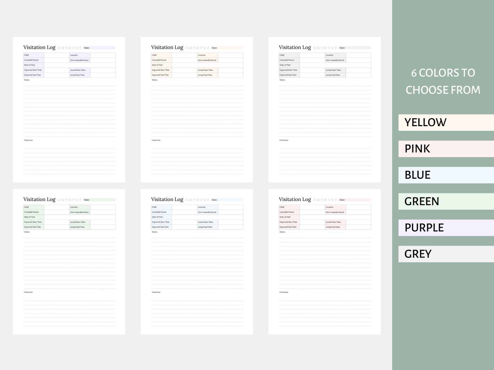 Custody Visitation Log for Co-parenting | Printable Child Custody ...