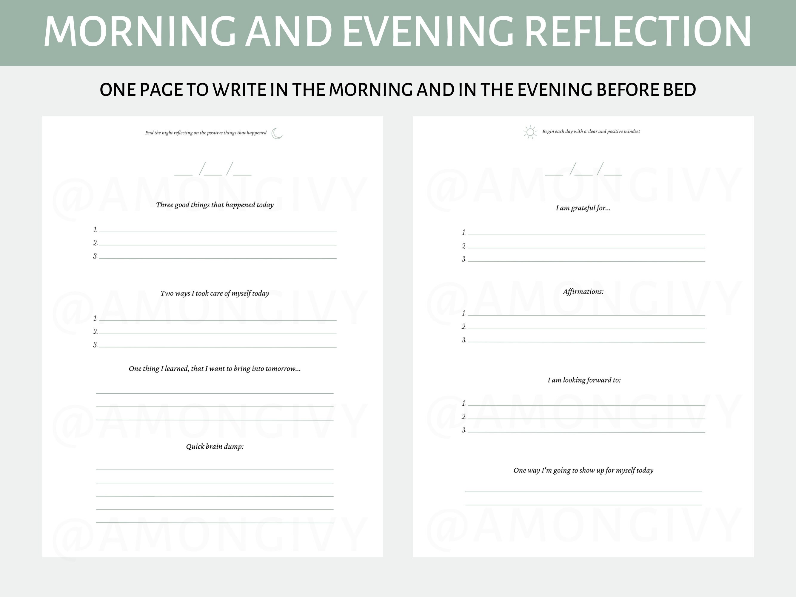 Daily Gratitude Worksheet | Morning and Evening Reflection | Printable ...