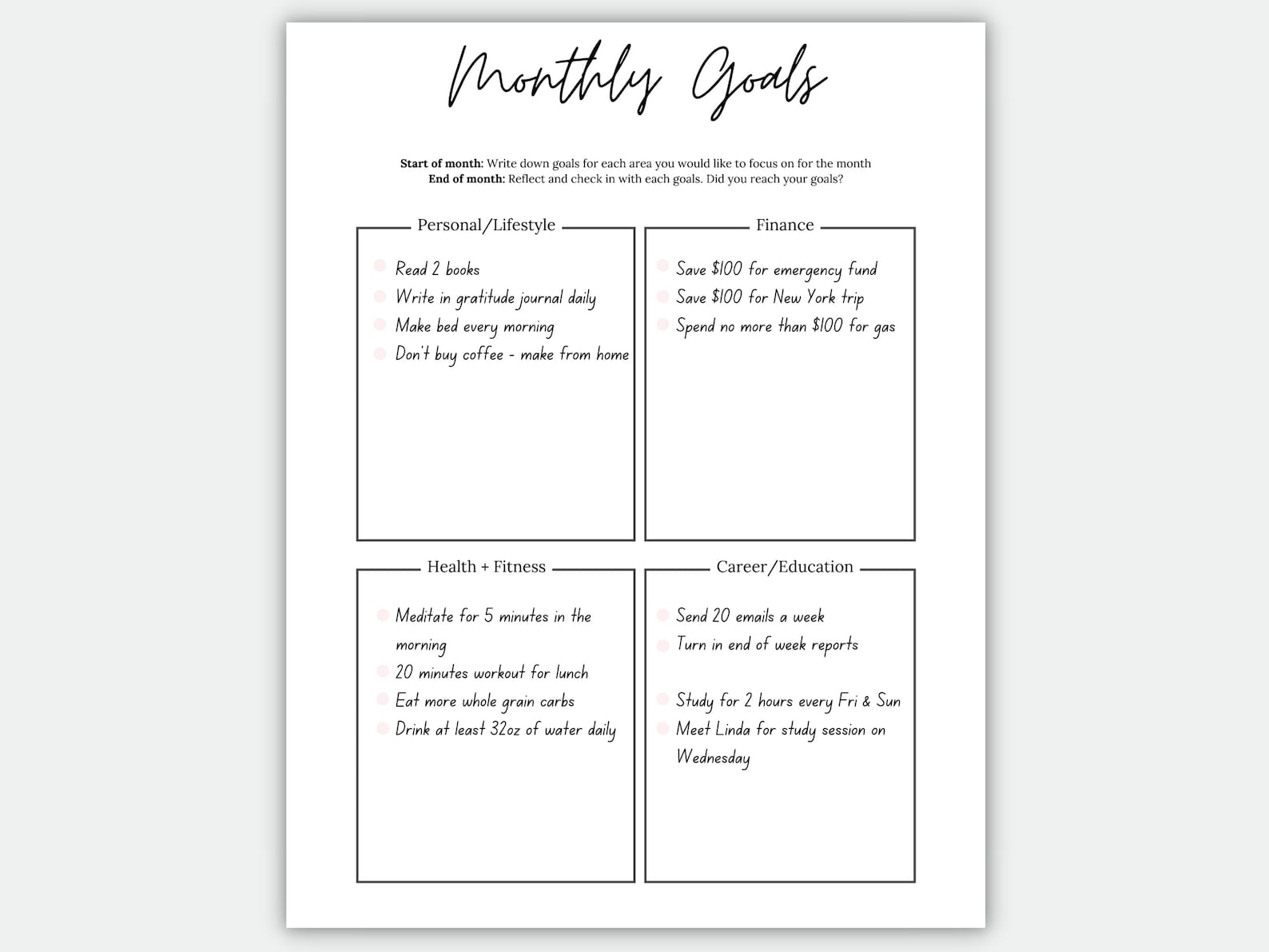 Printable Monthly Goals Setting Worksheet | Monthly Reset Pdf | Monthly ...