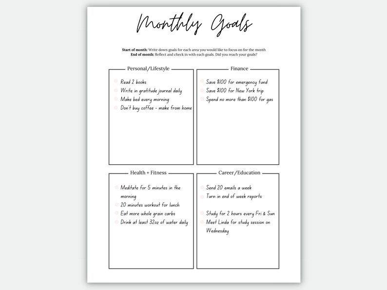 Printable Monthly Goals Setting Worksheet | Monthly Reset Pdf | Monthly ...
