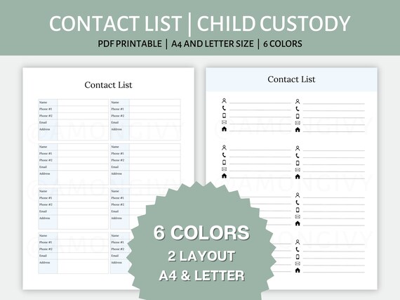 Printable Contact List Quick Contacts for Child Custody - Etsy