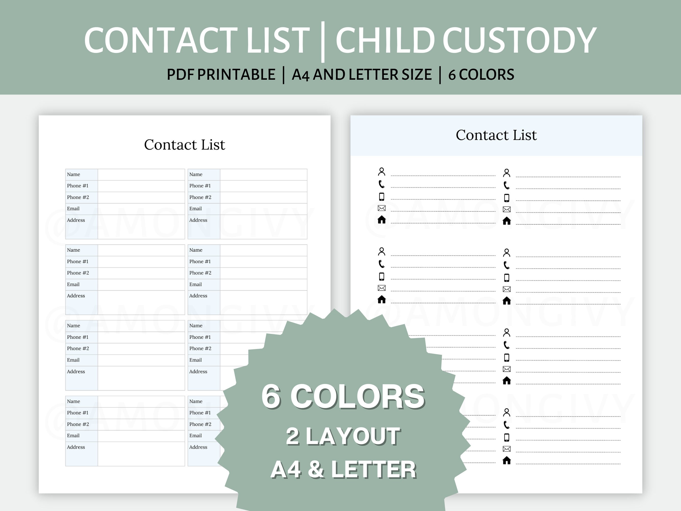 Printable Contact List | Quick Contacts for Child Custody Binders | Co ...