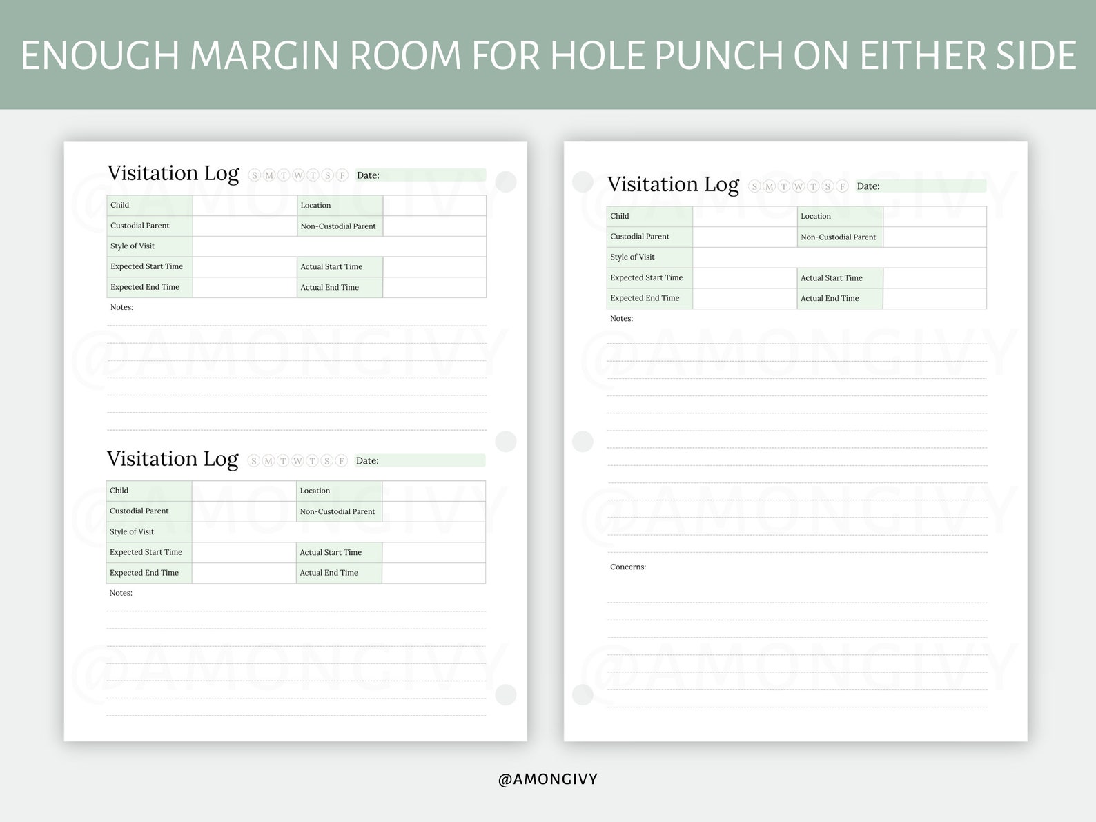 Custody Visitation Log for Co-parenting | Printable Child Custody ...