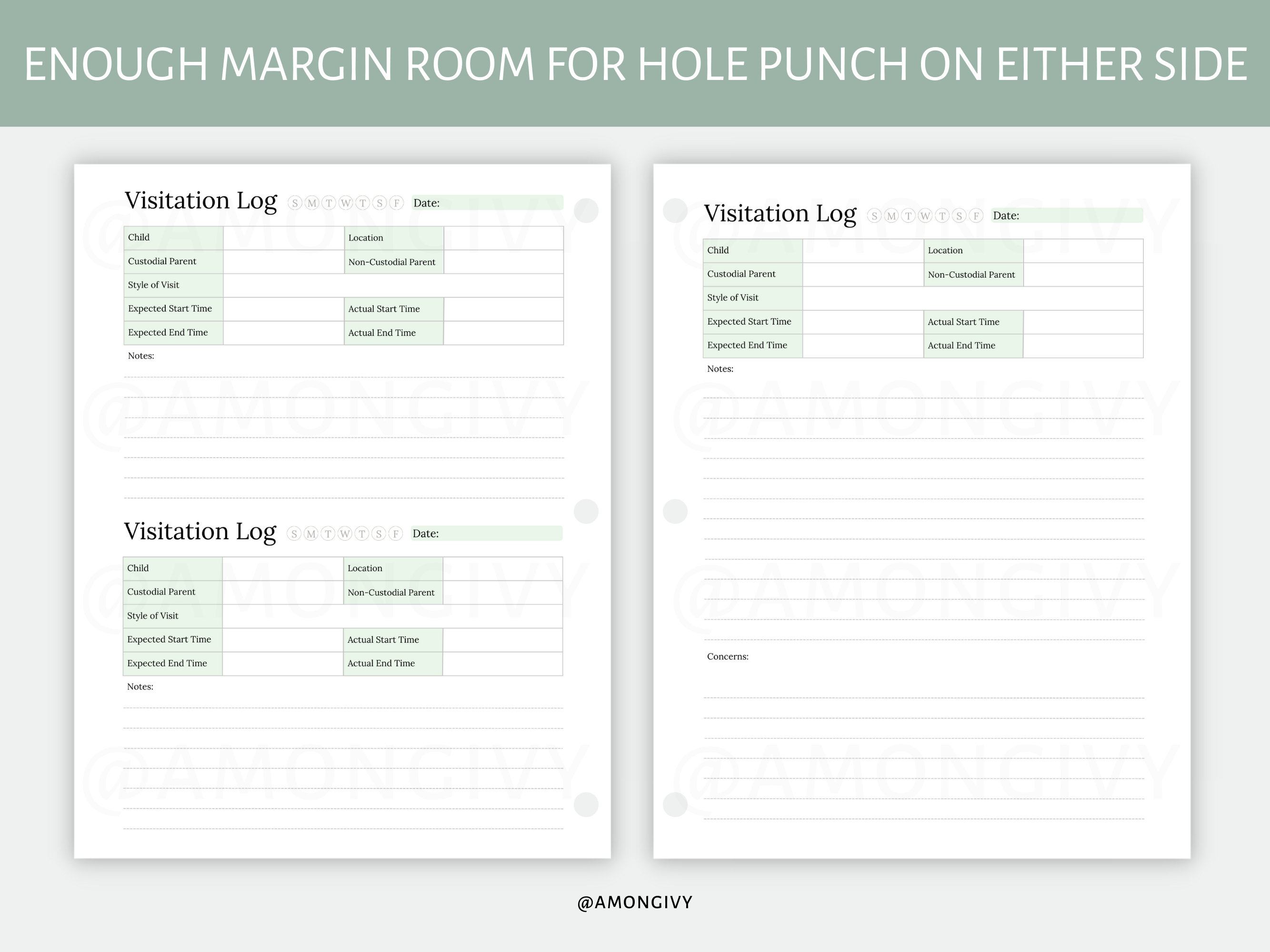 Custody Visitation Log for Co-parenting | Printable Child Custody ...