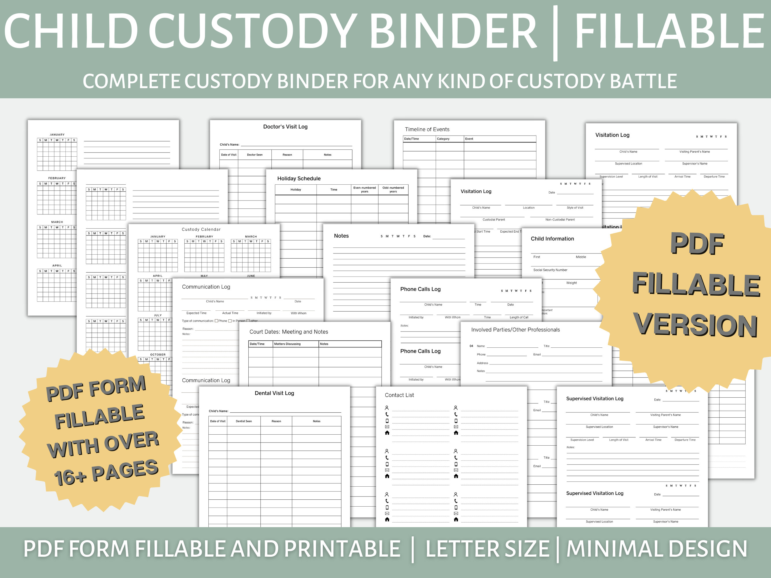 PDF Fillable Child Custody Binder for Any Kind of Custody Battle| Co ...