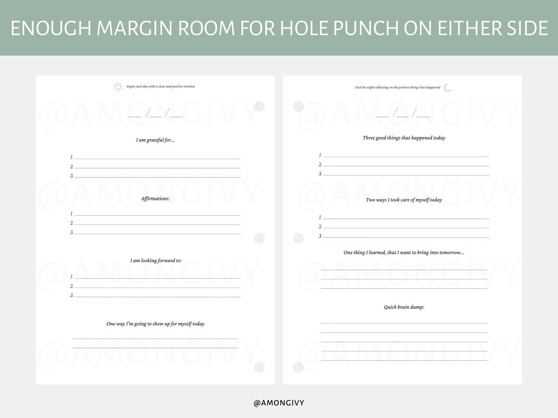 Daily Gratitude Worksheet Morning and Evening Reflection Printable ...