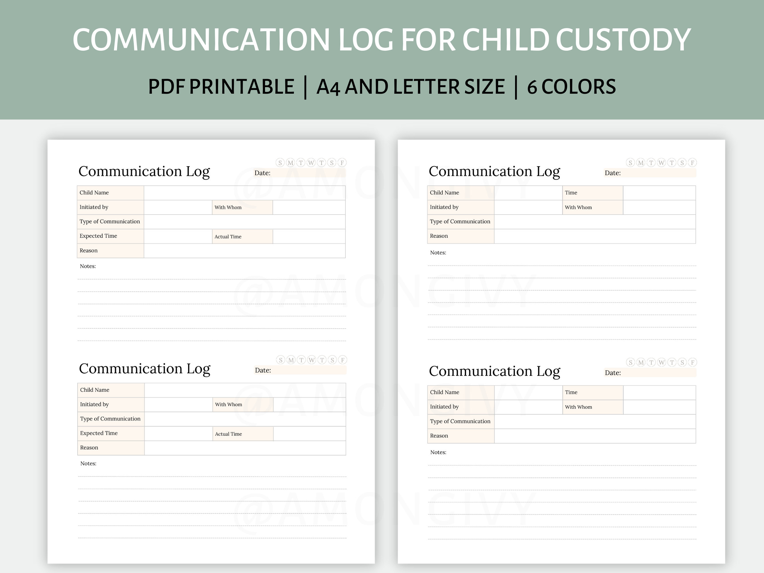 Communication Log for Child Custody Co-parenting, Single Parent ...