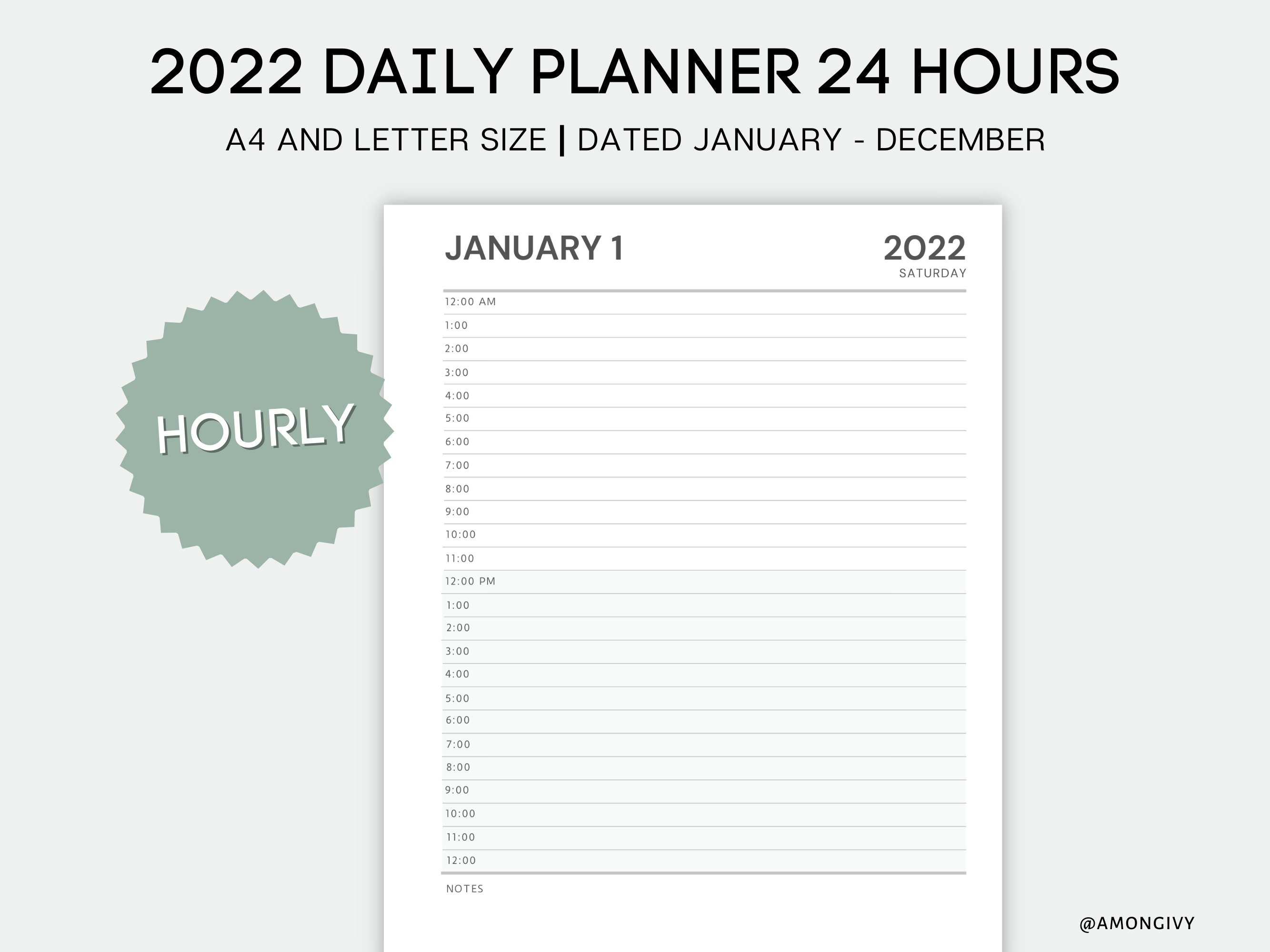 2022 Daily Planner 24 Hours Printable January to December - Etsy 2022 Daily Planner 24 Hours Printable January to December - Etsy