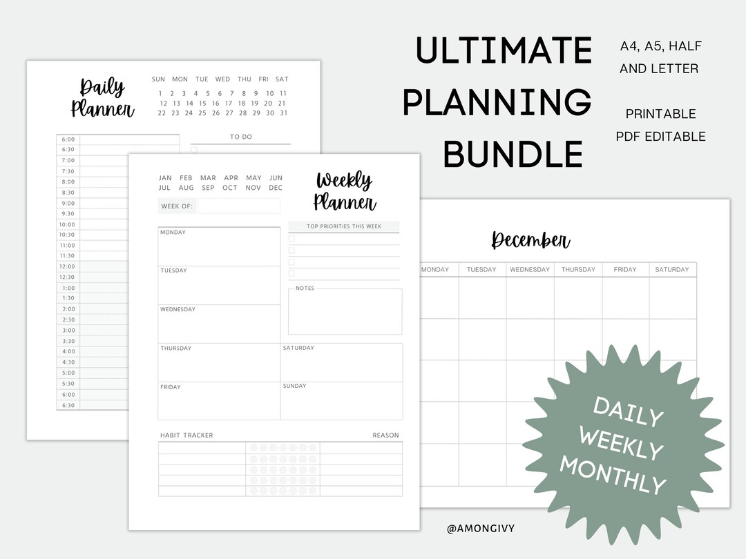 Ultimate Planning Bundle Printable Daily Planner, Printable Weekly ...