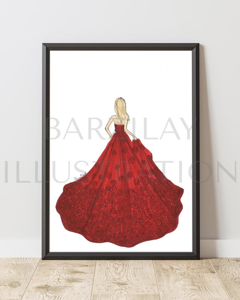 Red Roses Gown Fashion Illustration Art Print - Etsy