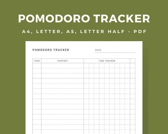 Pomodoro Technique Planner Printable A4, A5, Letter Study Session Tracker Student Time ...