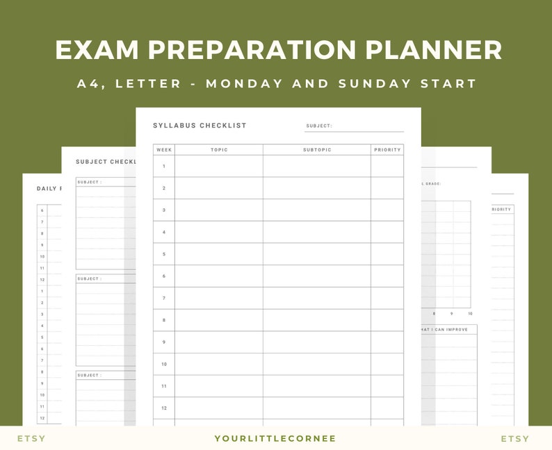 Exam Preparation Planner Student Exam Prep Kit College - Etsy