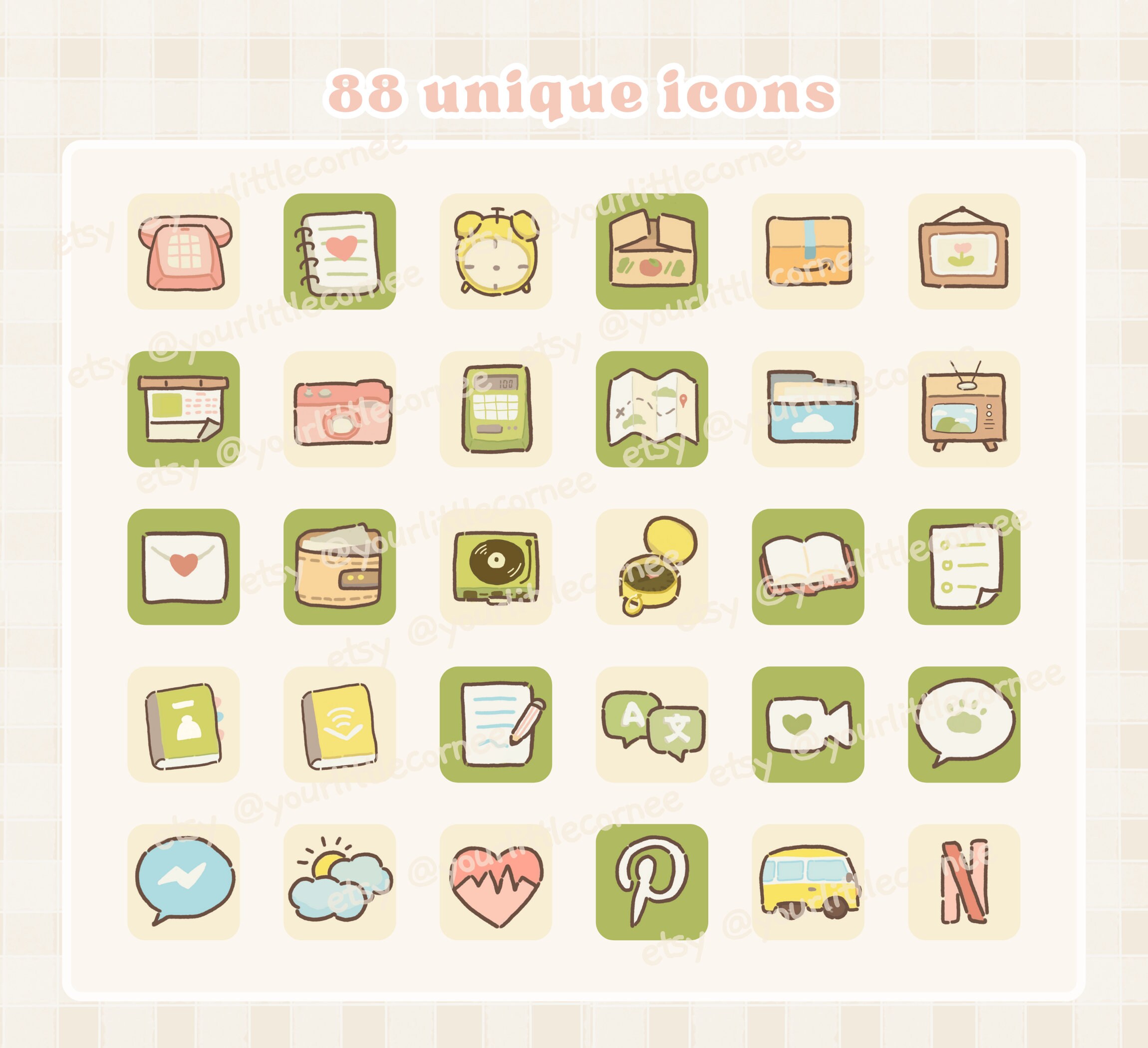 Cute Adorable House Icon Set, Cute Icons, Green Icon Set, Ios Android ...