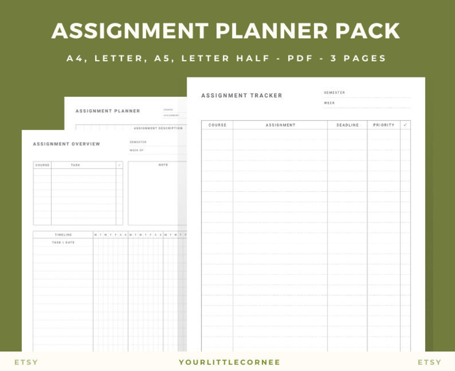 Assignment Tracker Printable, Assignment Planner, Assignment Overview ...