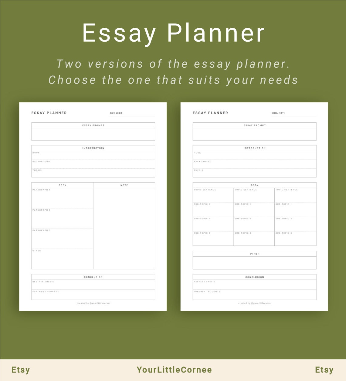 Essay Planner Printable Pack, Essay Writing Template, College ...