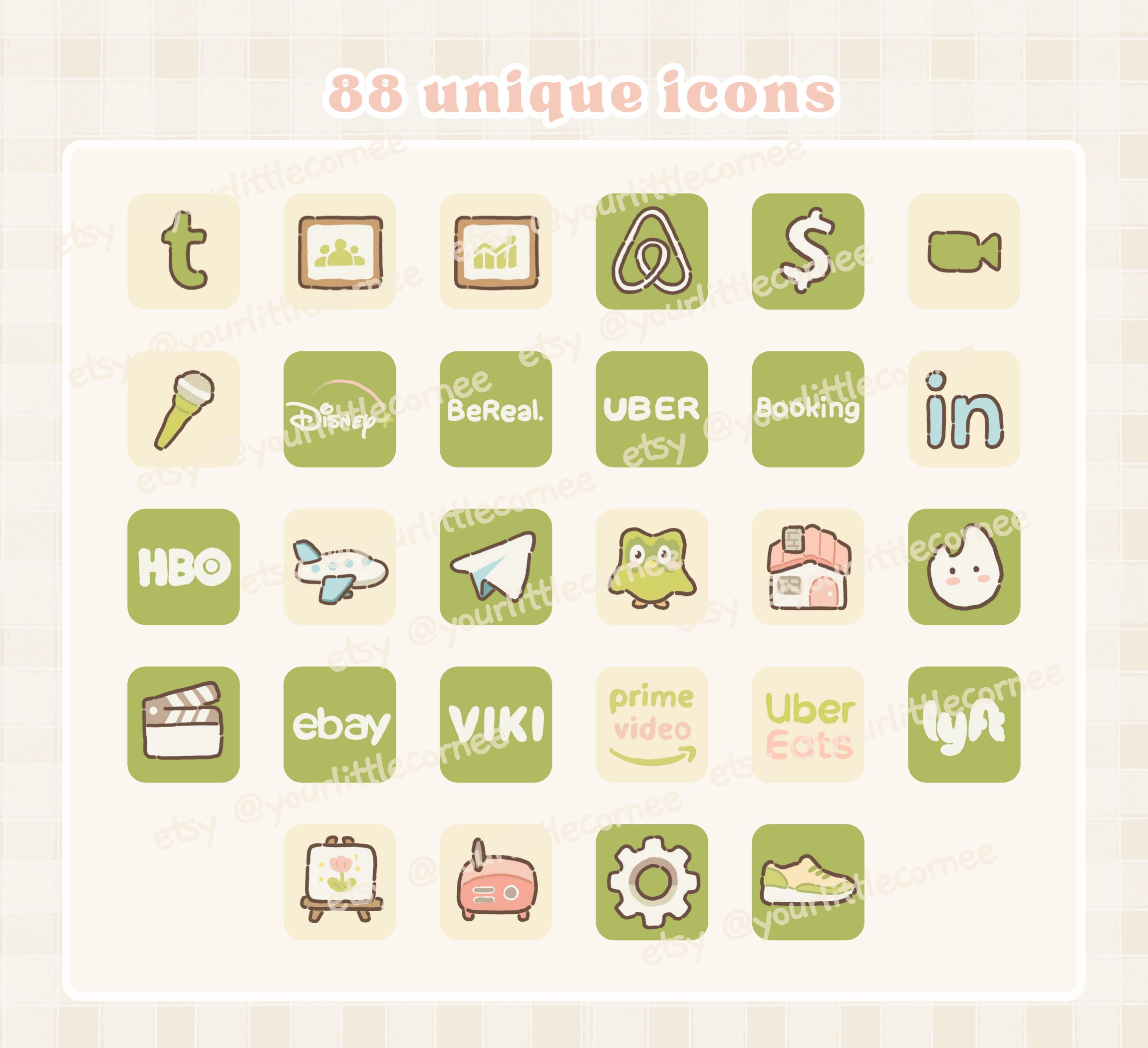 Cute Adorable House Icon Set, Cute Icons, Green Icon Set, Ios Android ...