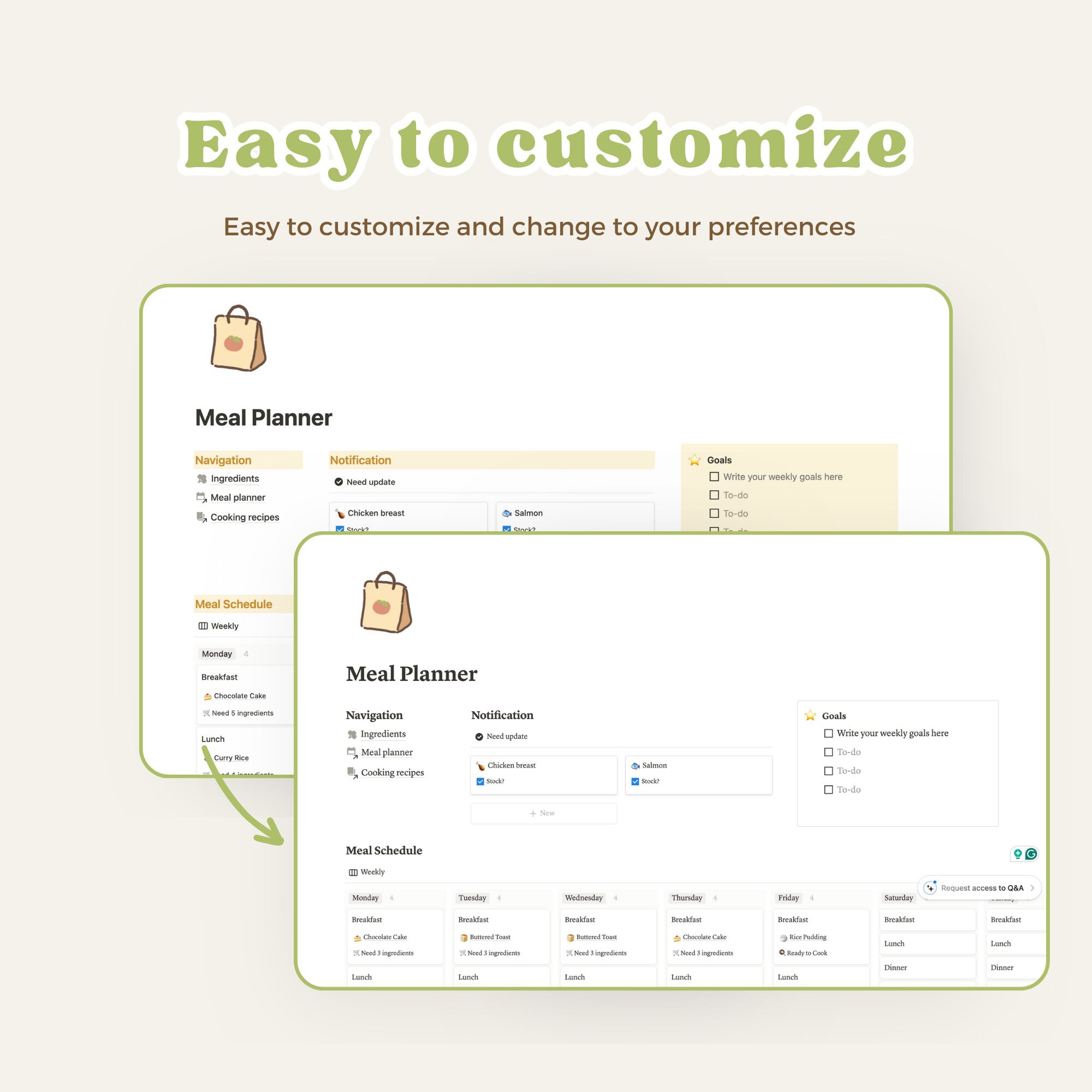 Simple Notion Meal Planner Template - Weekly Meal Planning, Grocery ...