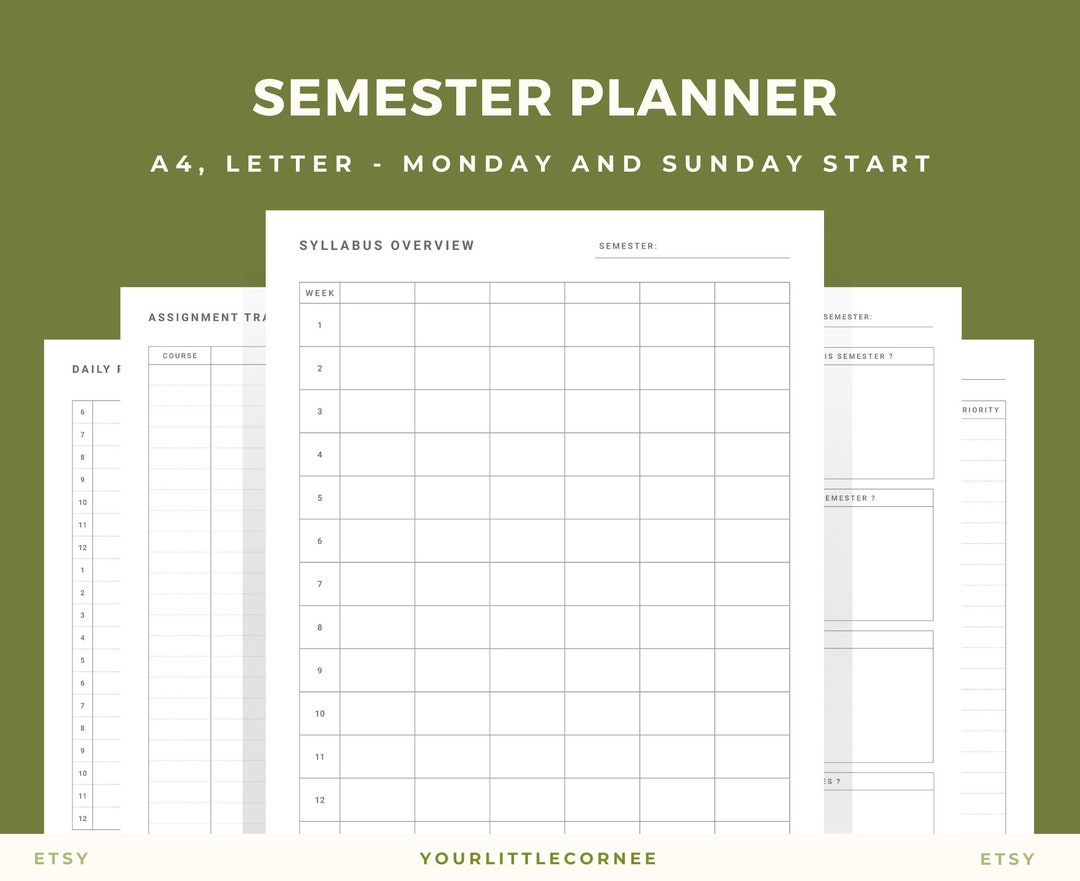 Semester Planner Printable | College Semester Planner | Study Planner ...