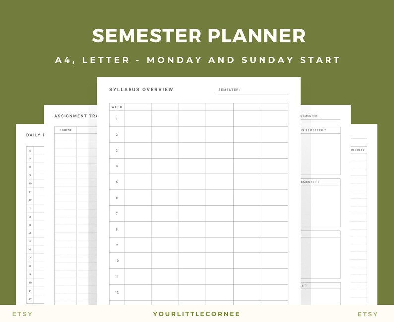 Semester Planner Printable College Semester Planner Study - Etsy