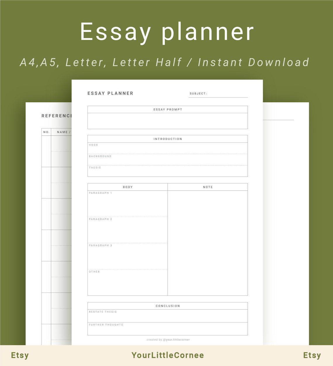 Essay Planner Printable Pack, Essay Writing Template, College ...