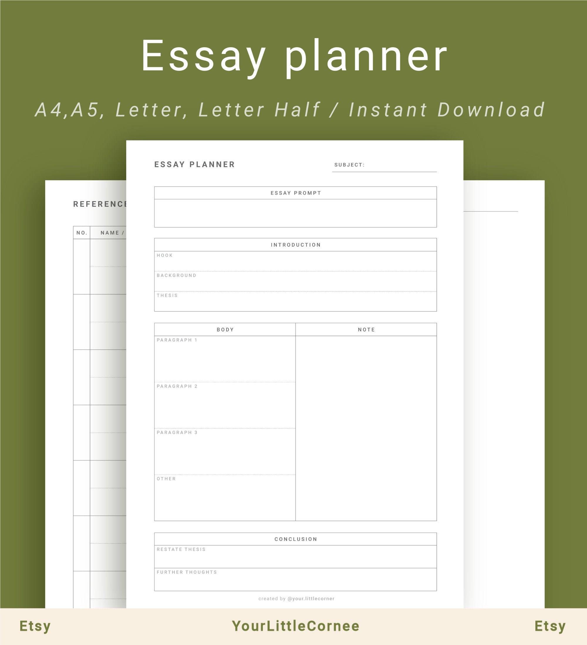 Essay Planner Printable Pack, Essay Writing Template, College ...