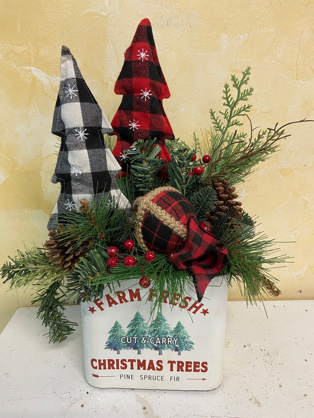 Fresh Christmas Tree's Bucket Arrangement - Etsy