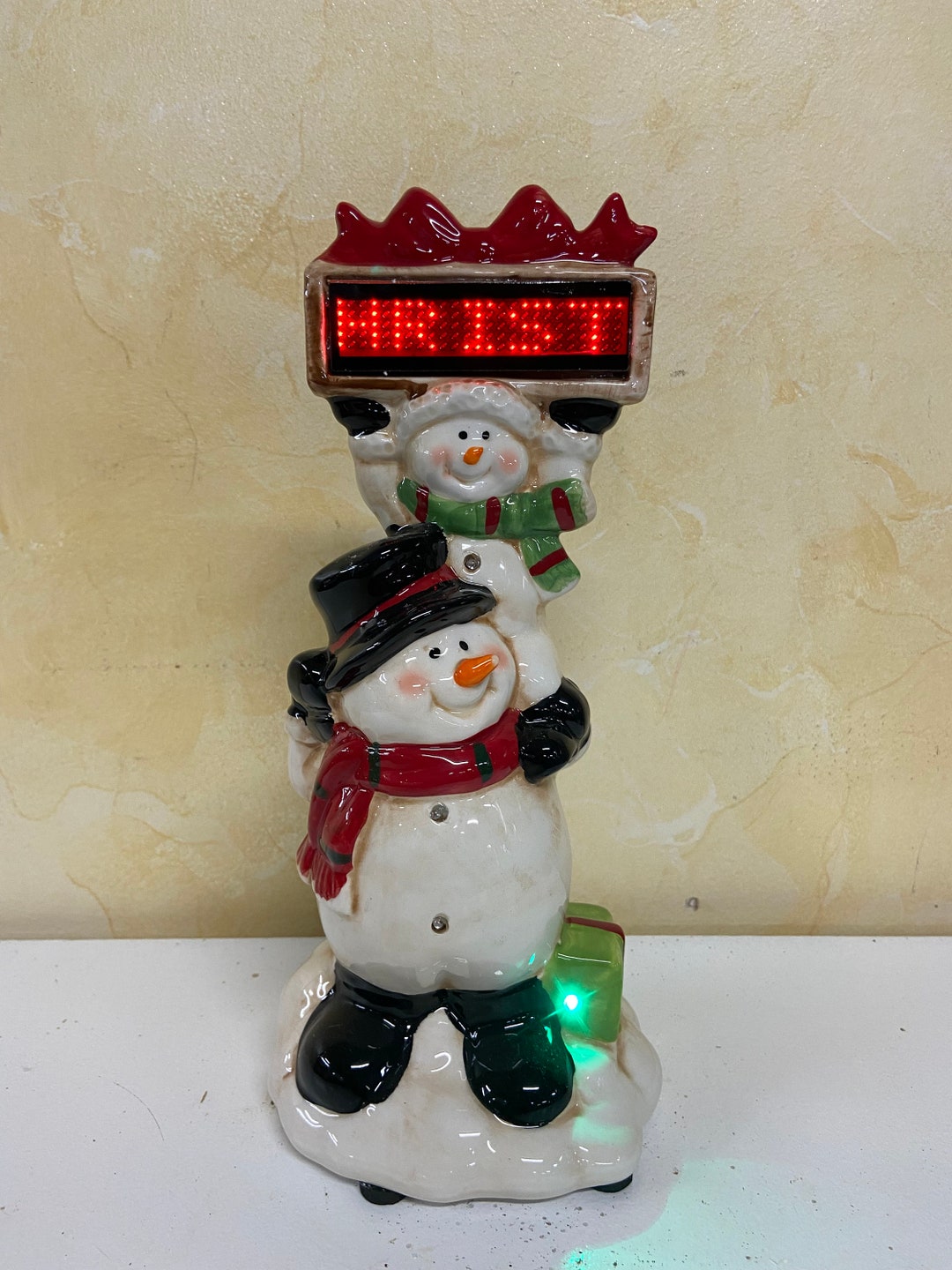 Piggyback Snowman With LED Sign - Etsy
