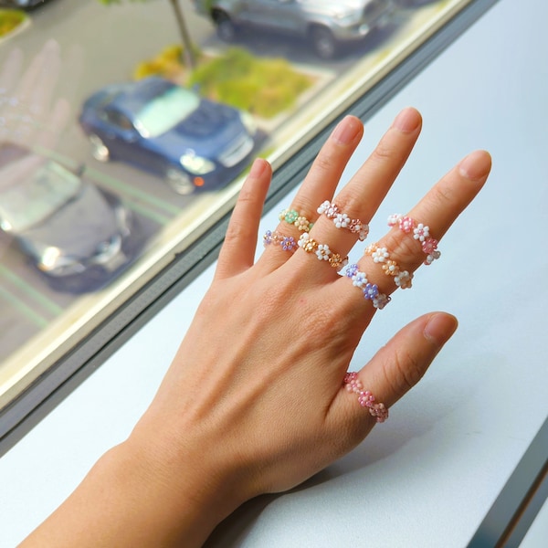 Beaded Flower Ring - Etsy