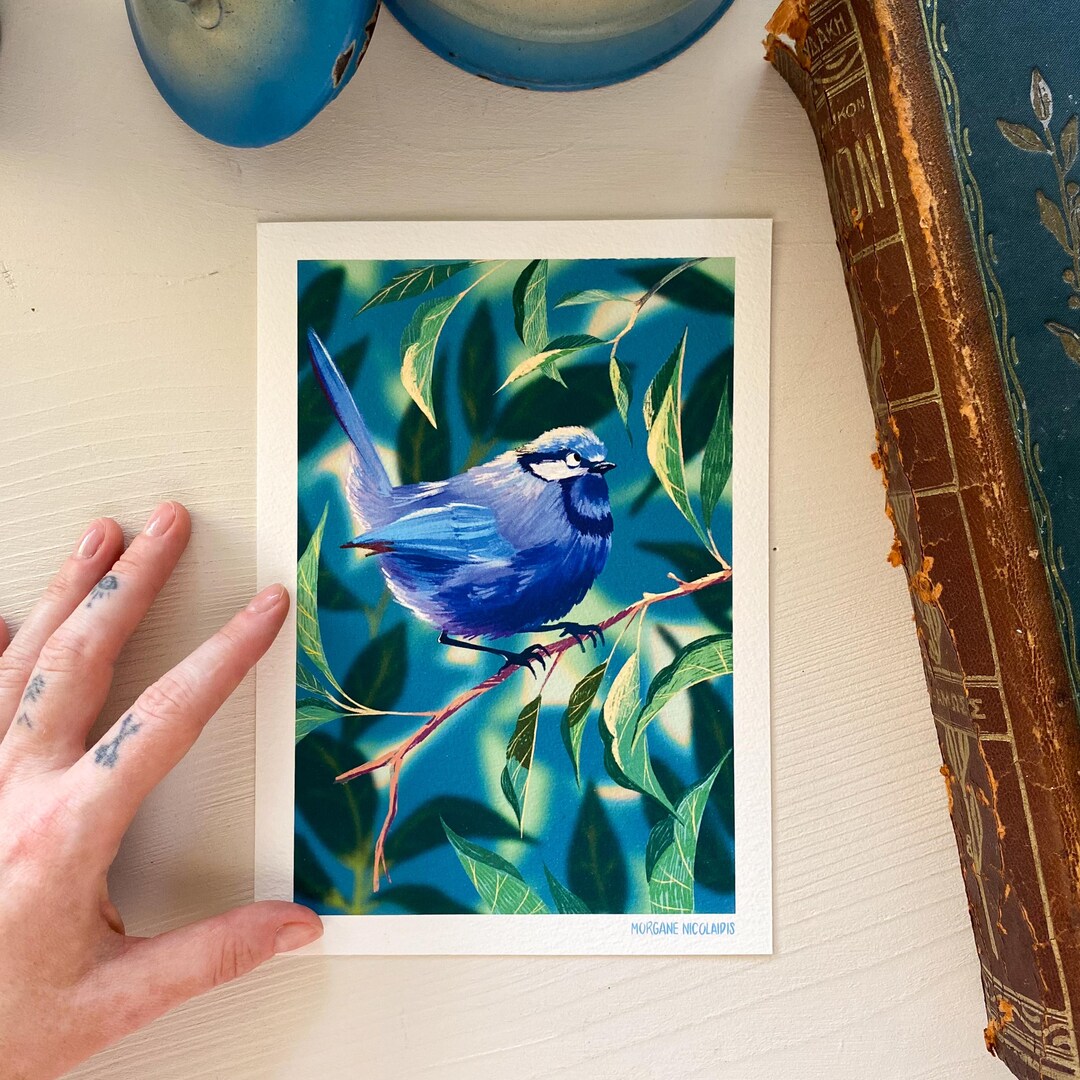 Blue Bird Art Print | Nature Illustration | Minimal Wildlife Wall Art ...