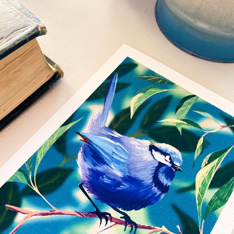 Blue Bird Art Print | Nature Illustration | Minimal Wildlife Wall Art ...