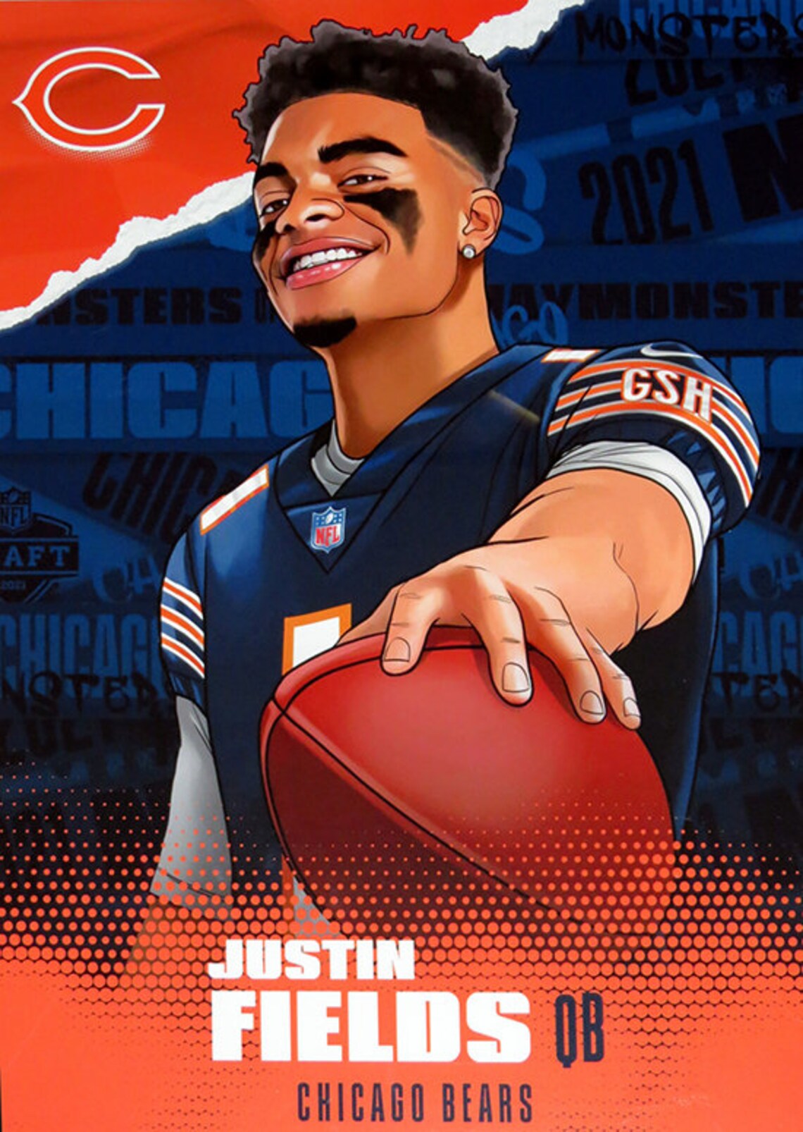 Justin Fields Chicago Bears 1 Draft Pick 20x30 Photo - Etsy