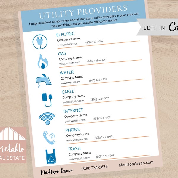 Real Estate Utility Sheet - Etsy