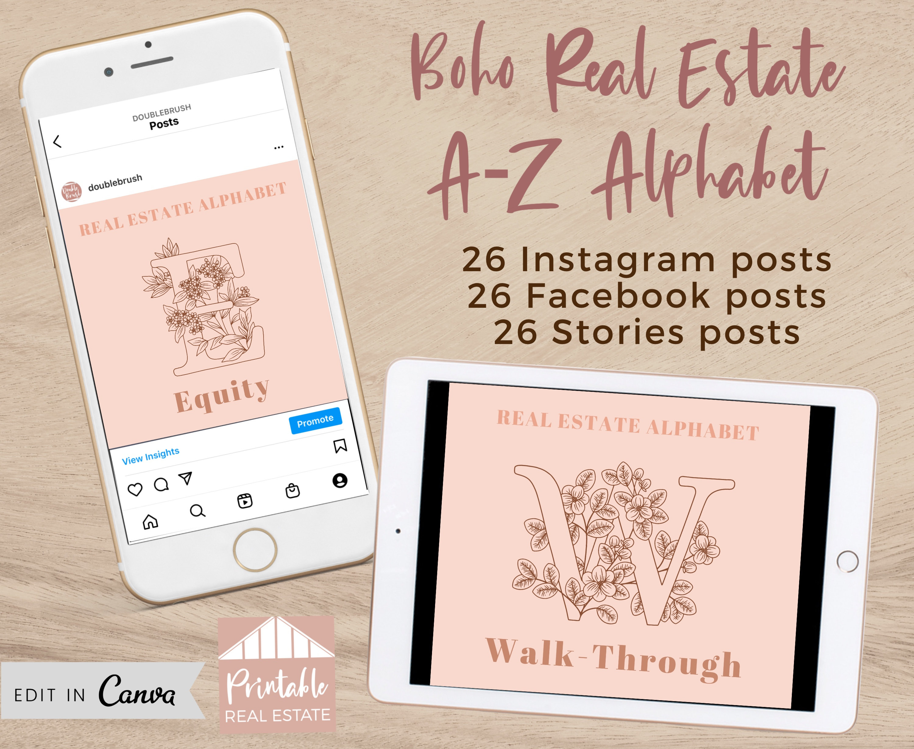 Real Estate ABC, 26 Boho Alphabet Templates, Stories Facebook Instagram ...