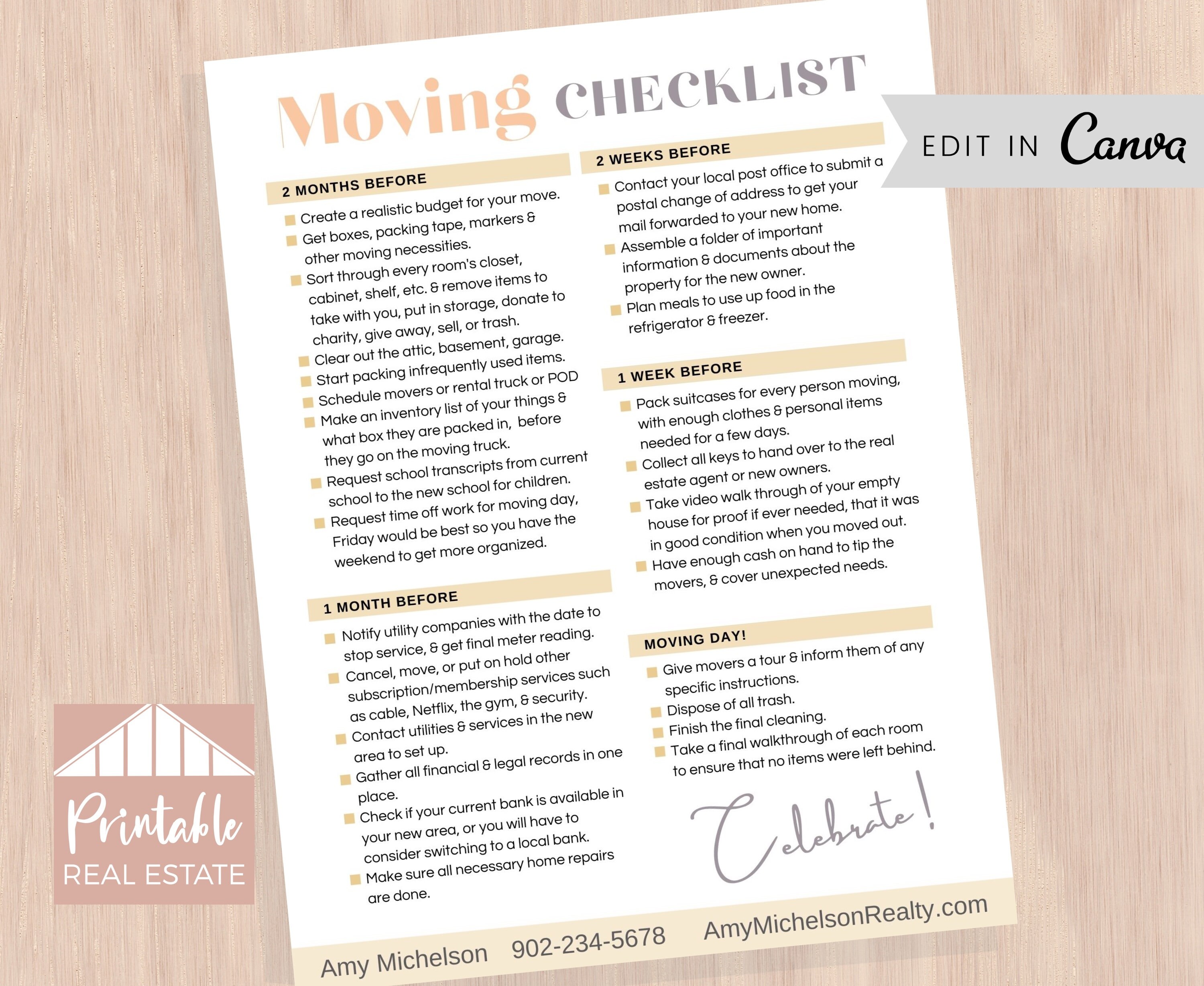 Real Estate Moving Checklist Printabletemplate, Realtor Moving Guide ...