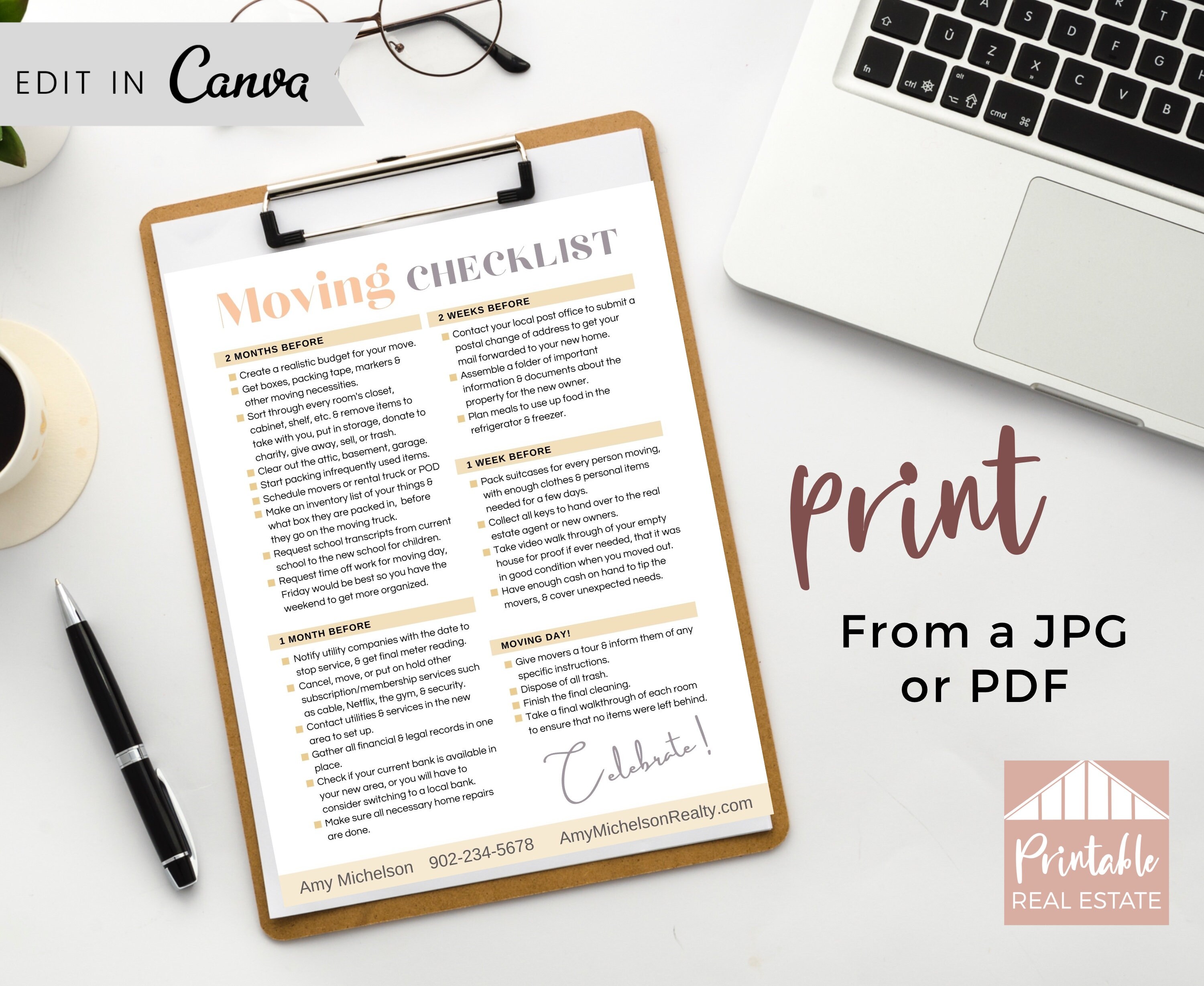 Real Estate Moving Checklist Printabletemplate, Realtor Moving Guide ...