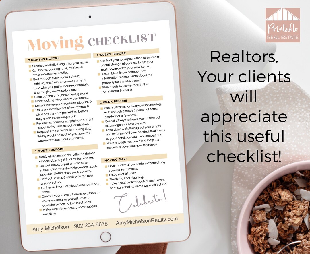 Real Estate Moving Checklist Printabletemplate, Realtor Moving Guide ...