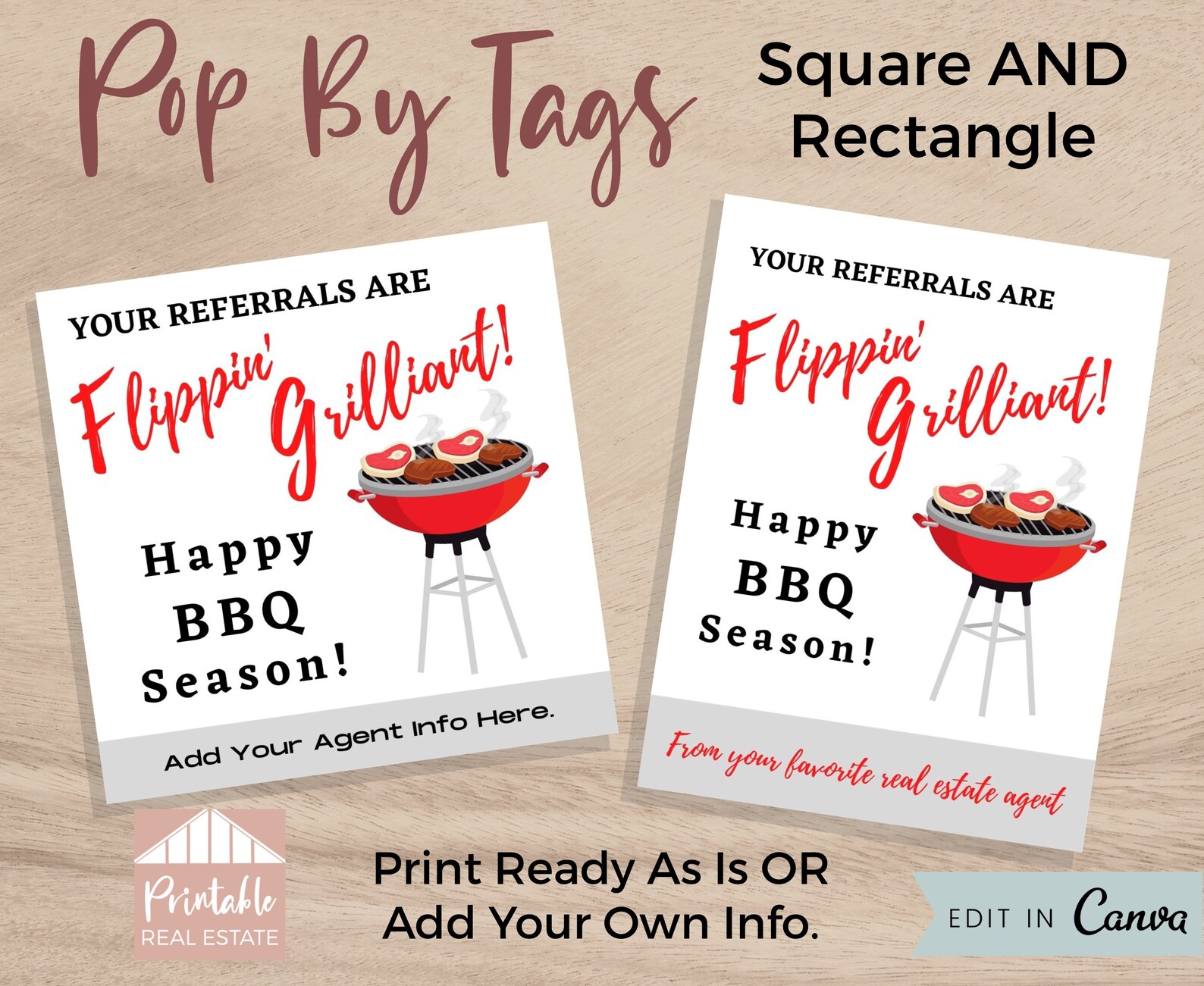 Pop by Tags for Summer Grilling, Real Estate Gift Tag, BBQ Pop By, Pop ...