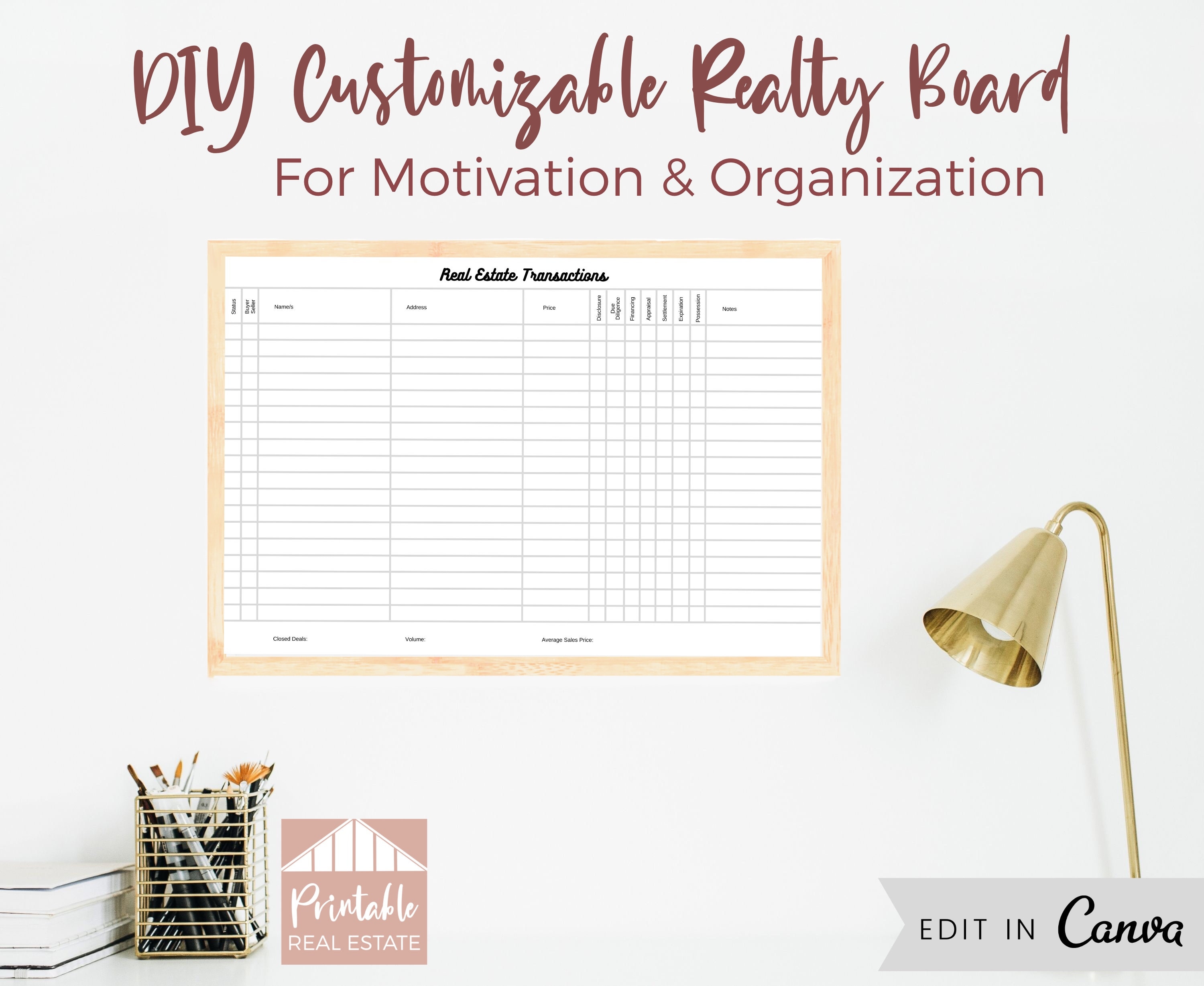 Editable Real Estate Transaction Board, Real Estate Custom Sales White ...