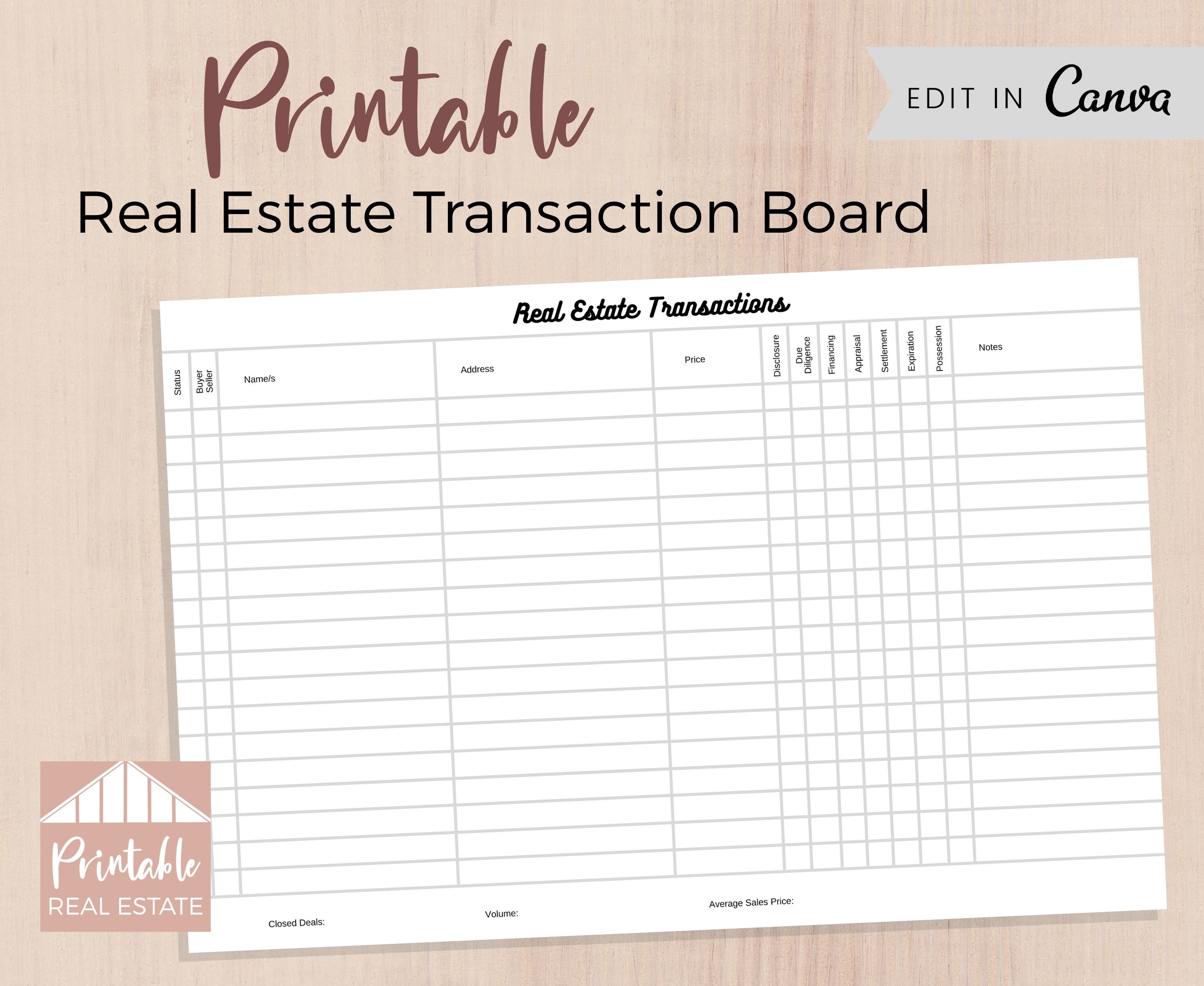 Editable Real Estate Transaction Board, Real Estate Custom Sales White ...