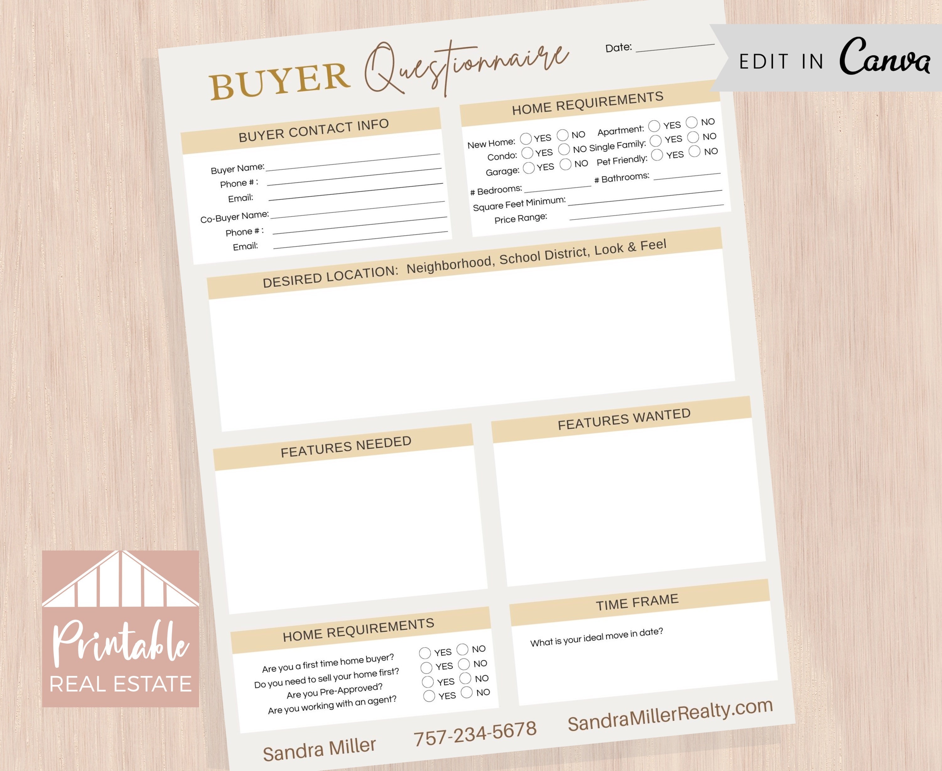 Buyer Questionnaire Real Estate Template, Buyer Checklist Real Estate ...