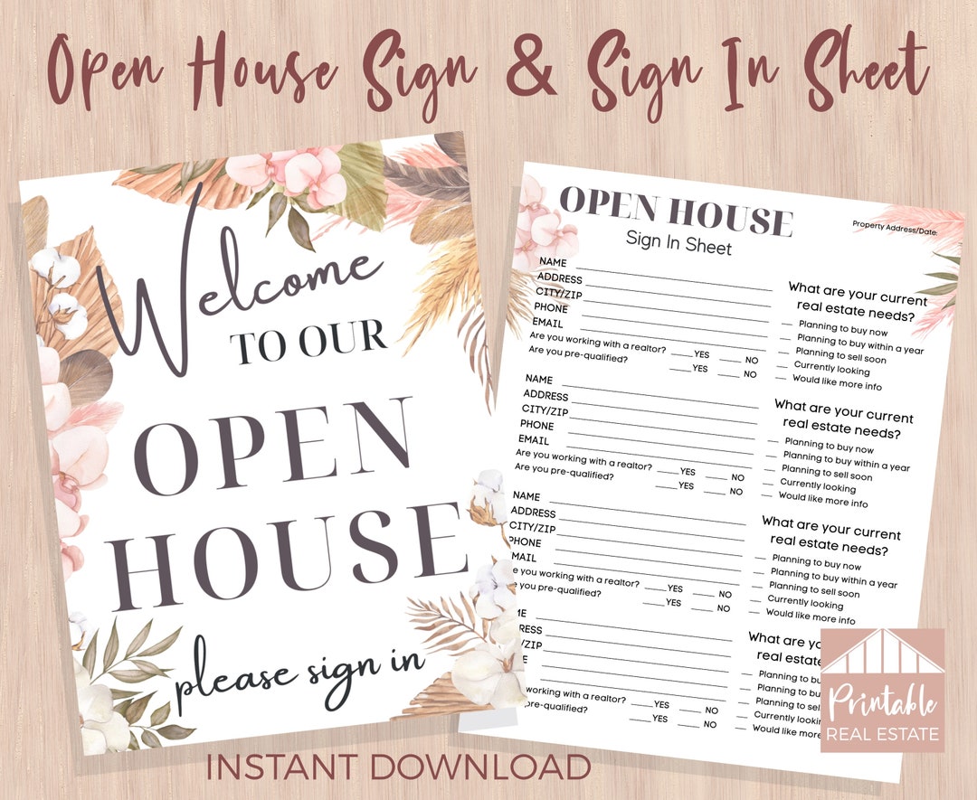 Open House Sign Printable & Open House Sign in Sheet Printable Set ...