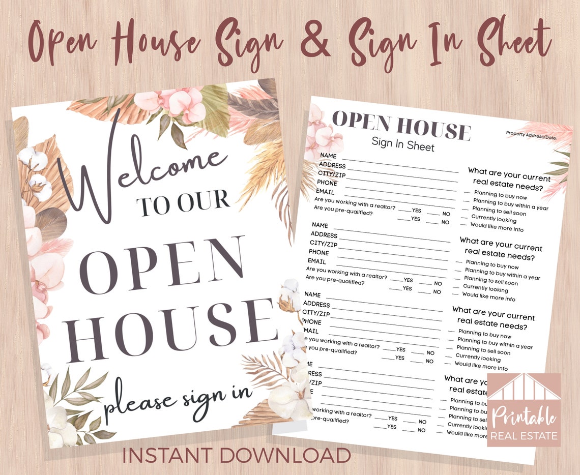 Open House Sign Printable & Open House Sign in Sheet Printable - Etsy