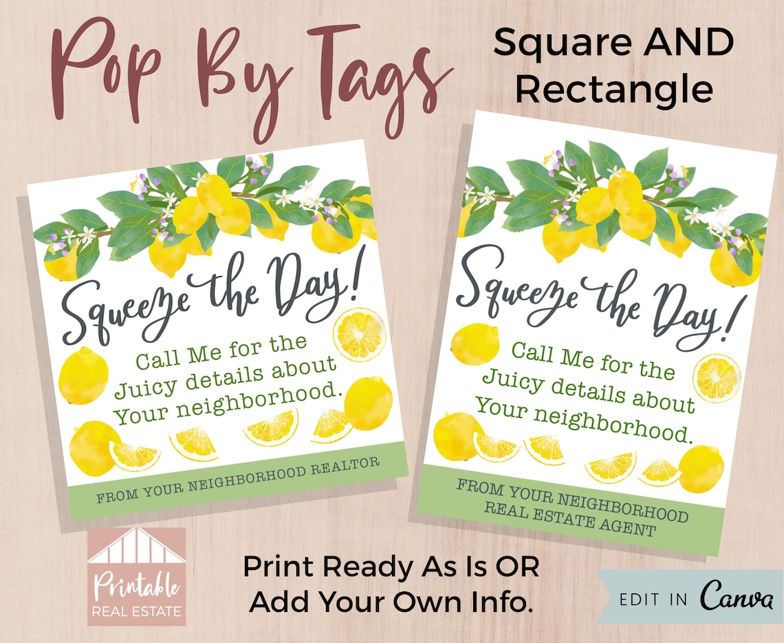 Pop By Summer Real Estate Marketing Gifts, Editable Real Estate Lemon ...