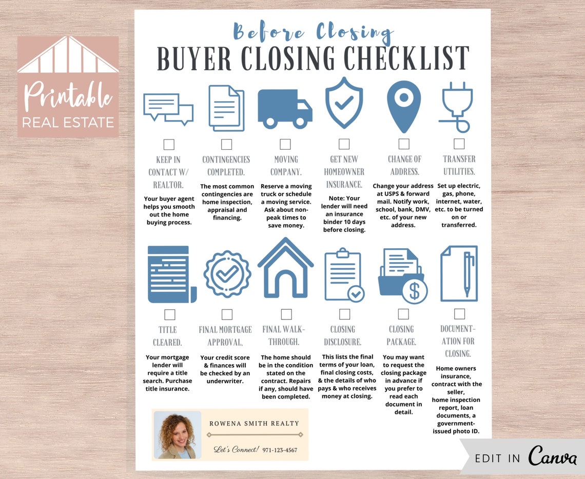 Real Estate Home Buyer Closing Checklist, Real Estate Buyer's ...