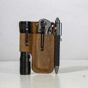 Edc Pocket Organizer Leather Sheath Folding Knife Tactical Pen ...