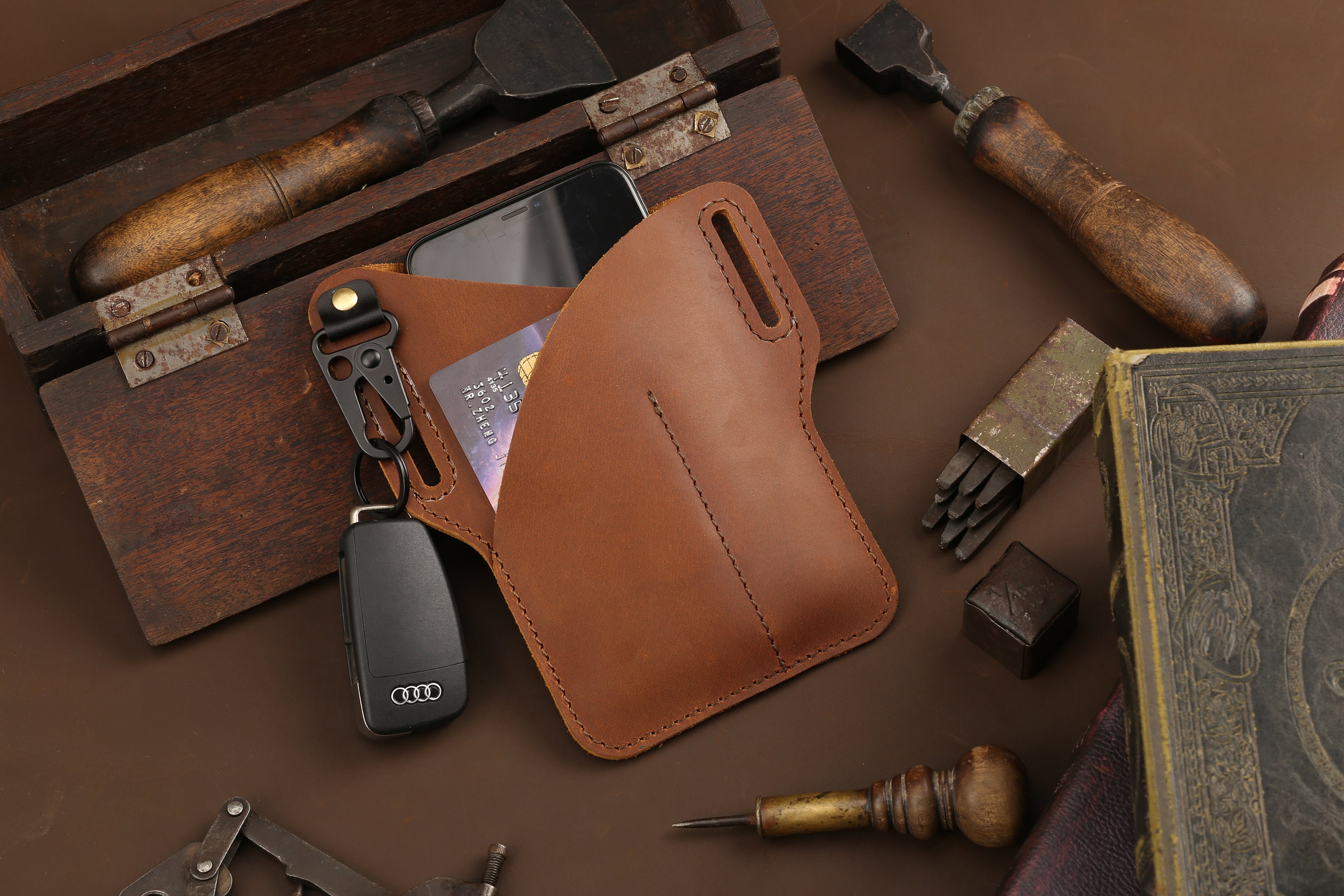 Leather Cell Phone Case Holster EDC Protection Sheath With Key - Etsy UK
