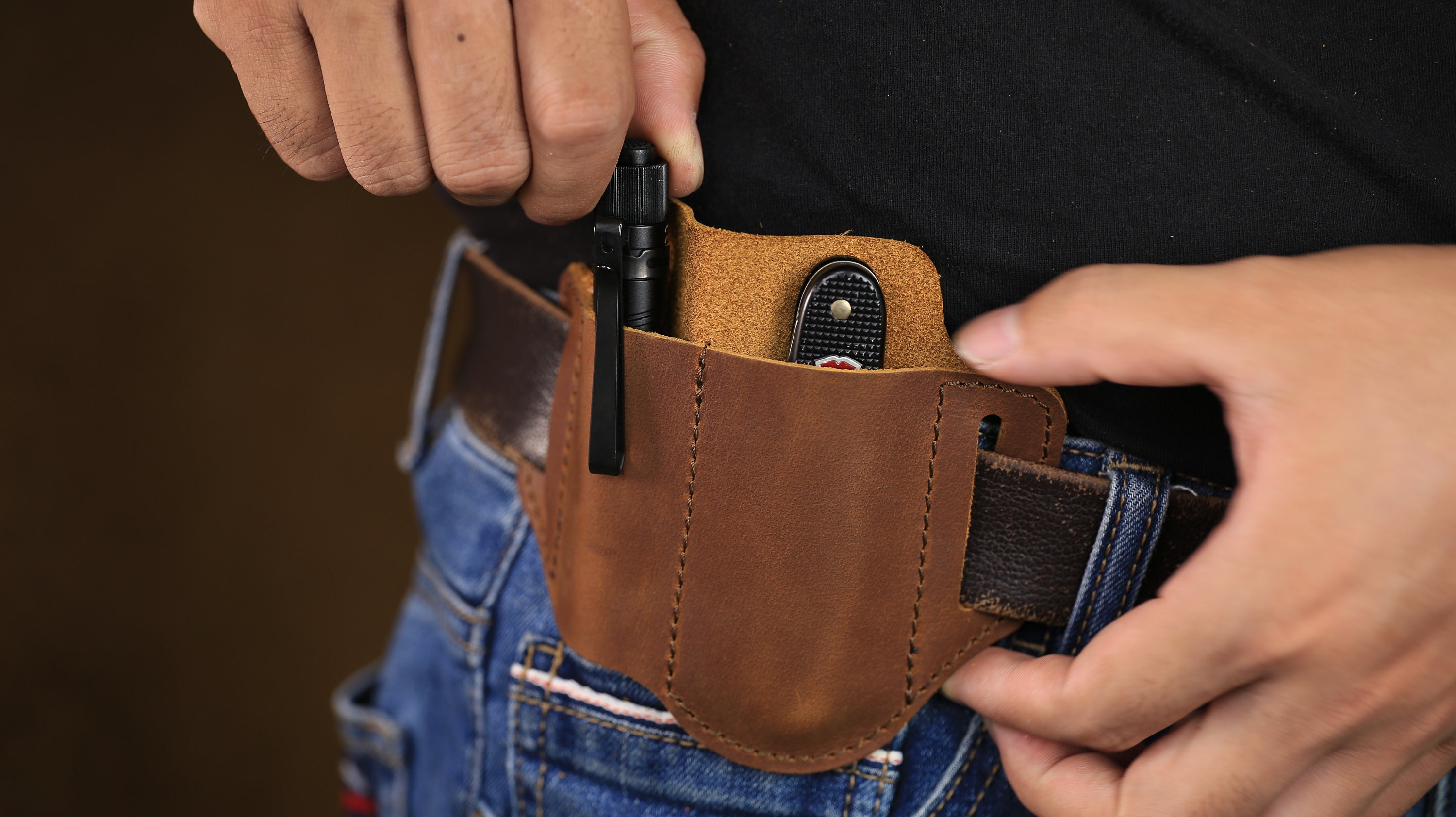 Leather Sheath EDC Organizer Sleeve Belt Loop Pouch for Flashlight ...