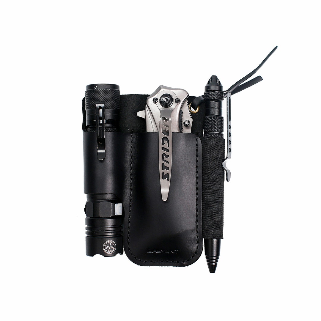 Edc Pocket Organizer Leather Sheath Folding Knife Tactical Pen ...